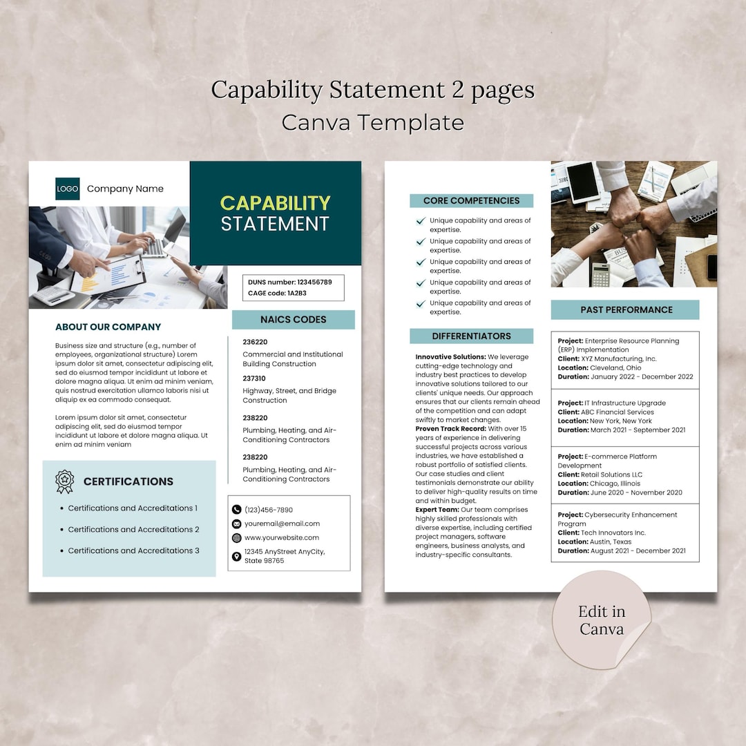 Capability Statement Canva Template Editable Capability Statement ...