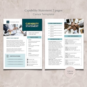 Capability Statement Canva Template Editable Capability Statement Document Government ...