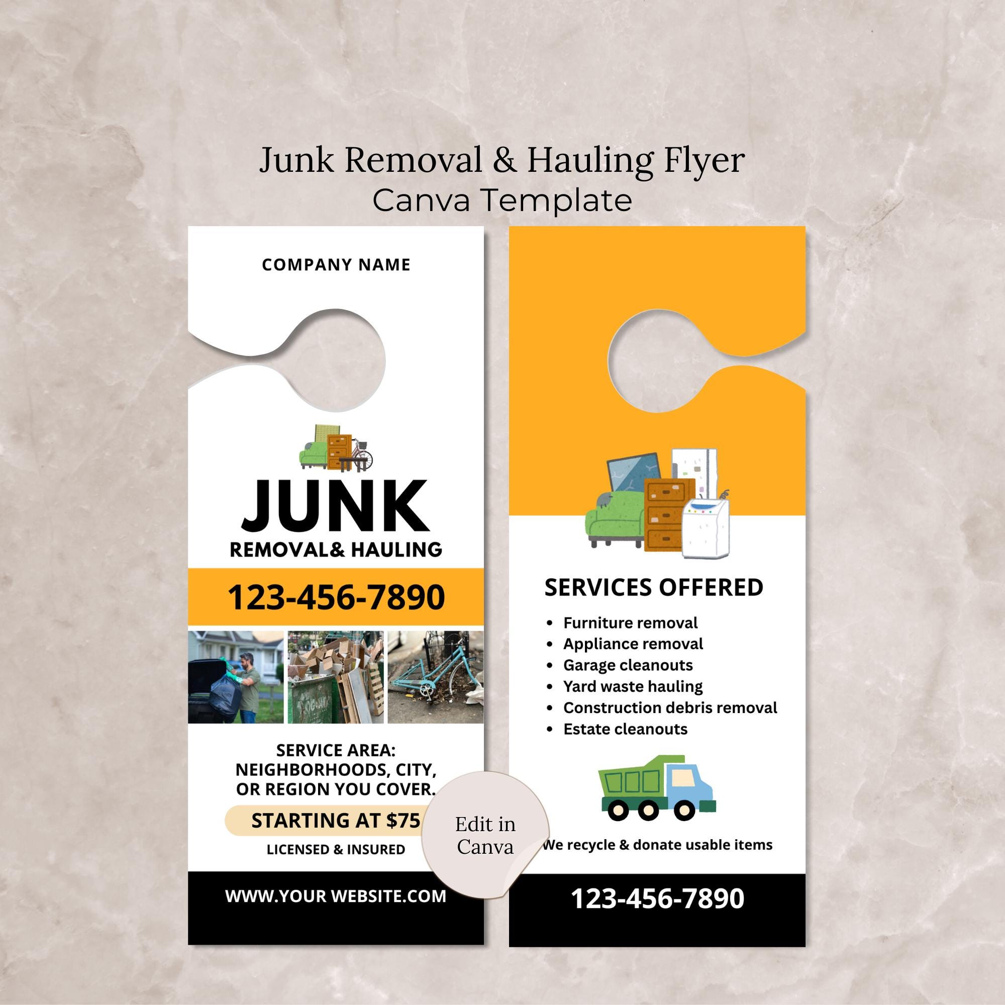 Junk Removal Service Flyer Canva, Editable Junk Removal Door Hanger ...