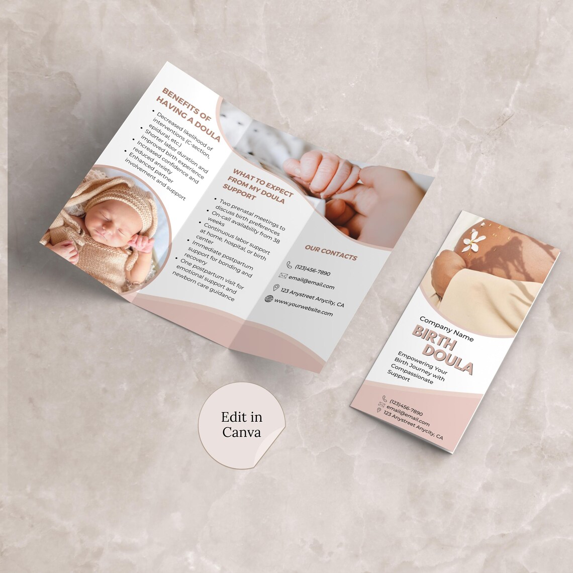Birth Doula Brochure Template Canva Editable Doula Business Trifold ...