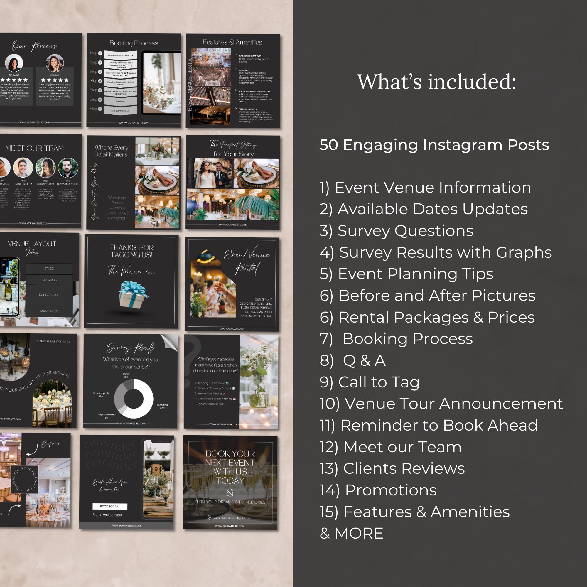 Event Venue Rental Instagram Posts Canva Template Editable Wedding ...