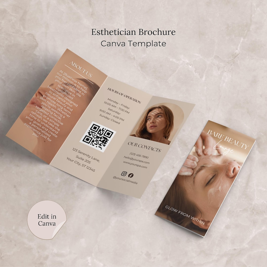 Esthetician Brochure Canva Template, Esthetician Beauty Trifold ...