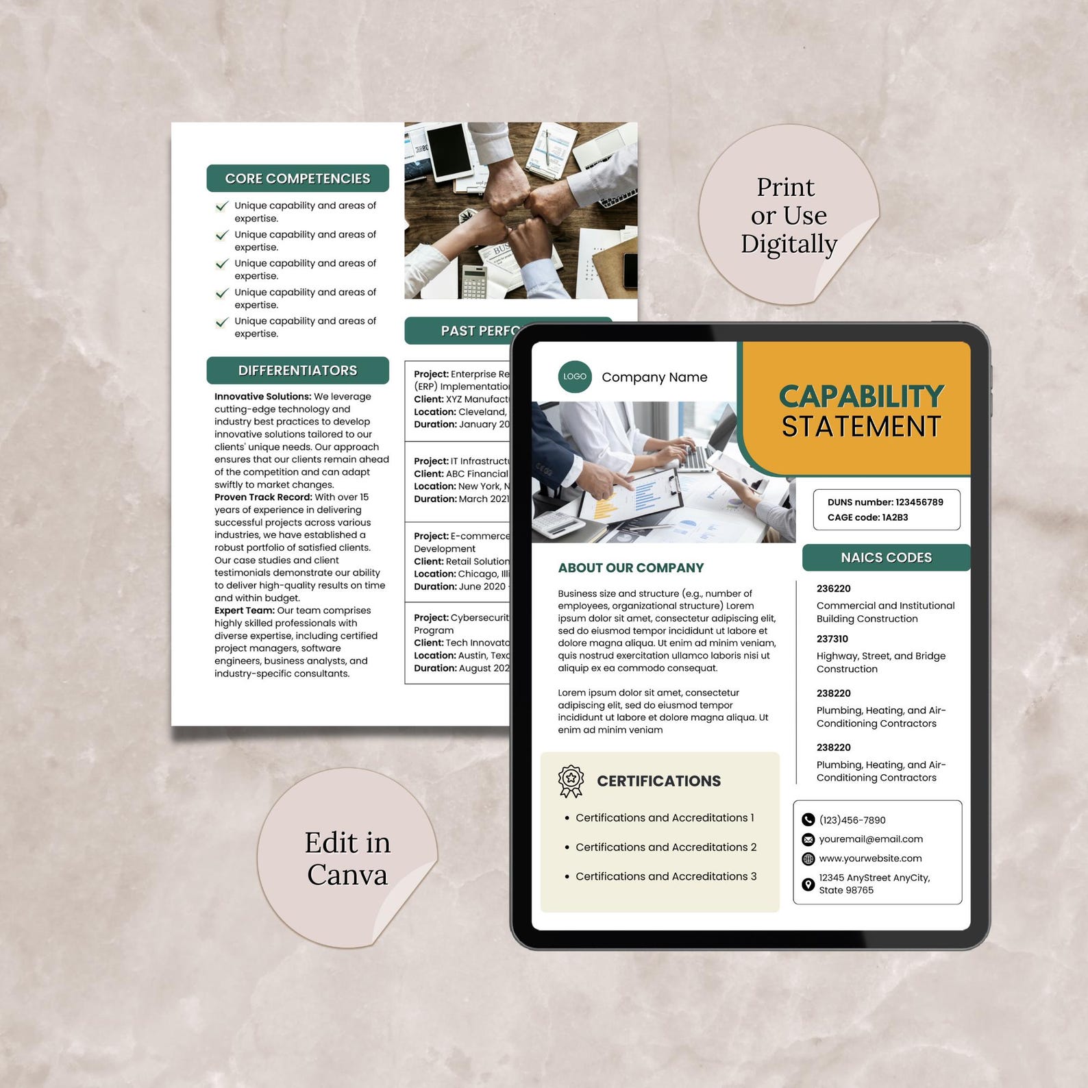 Capability Statement Canva Template Editable Capability Statement ...