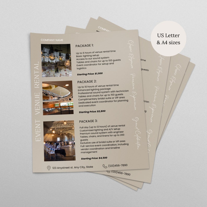 Event Venue Rental Packages Pricing Canva Template, Editable Wedding ...