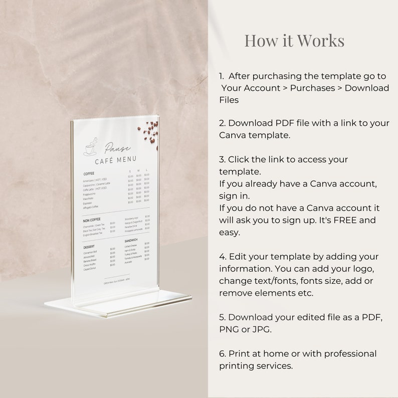 Cafe Menu Canva Template Coffee Shop Menu Editable Template - Etsy