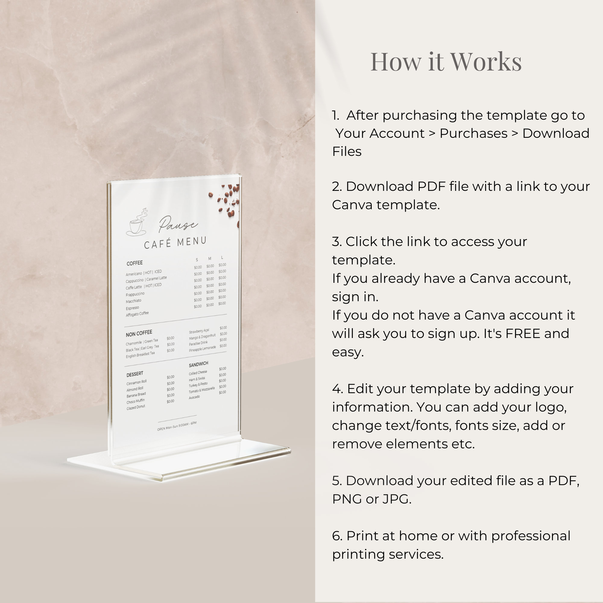 Cafe Menu Canva Template, Coffee Shop Menu Editable Template, Coffee ...