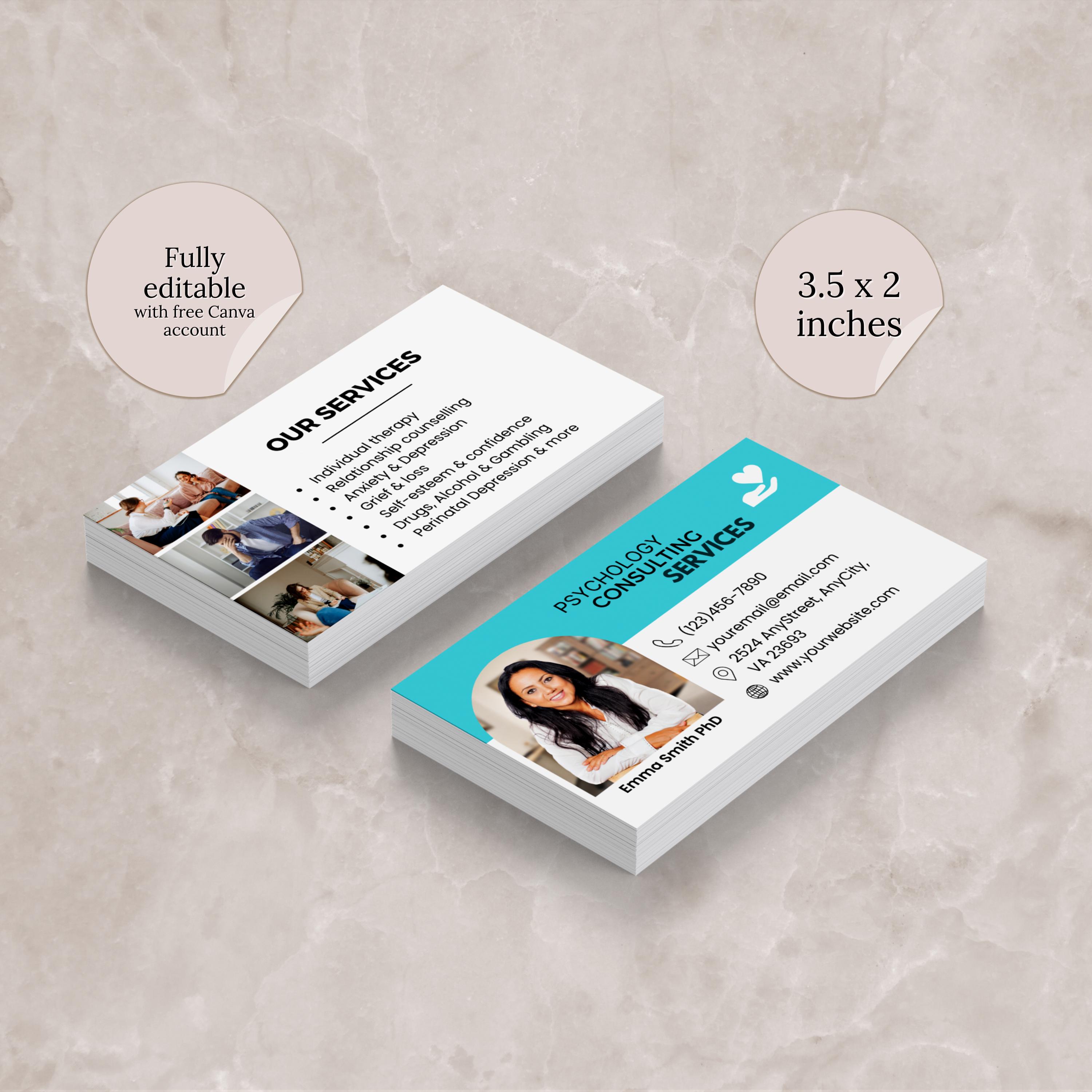 Psychology Business Card Canva Template, Editable Counseling Therapist ...