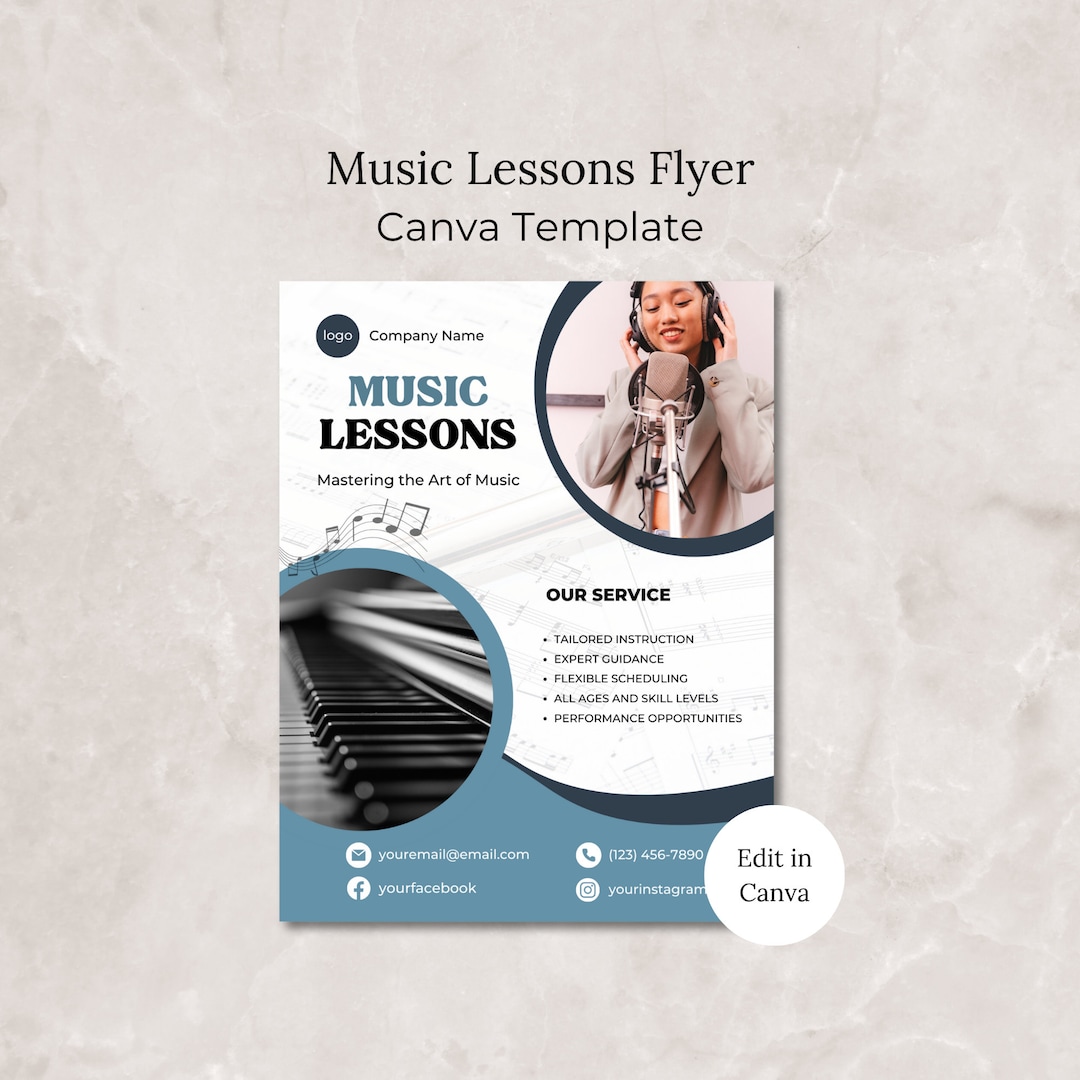 Music Lessons Flyer Canva Template, Editable Music Teacher Flyer, Voice ...