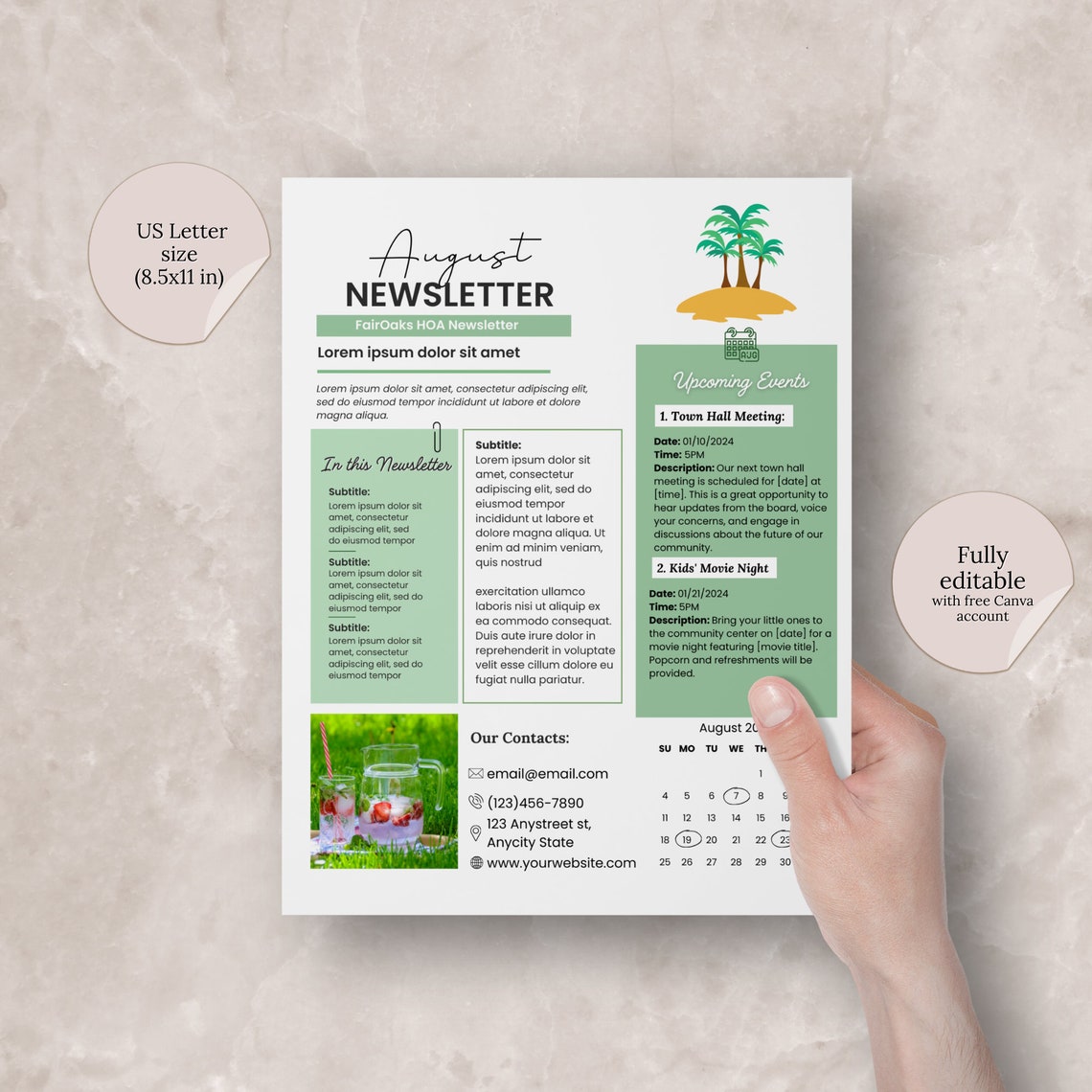 August HOA Newsletter Canva Template Editable August Month Newsletter ...