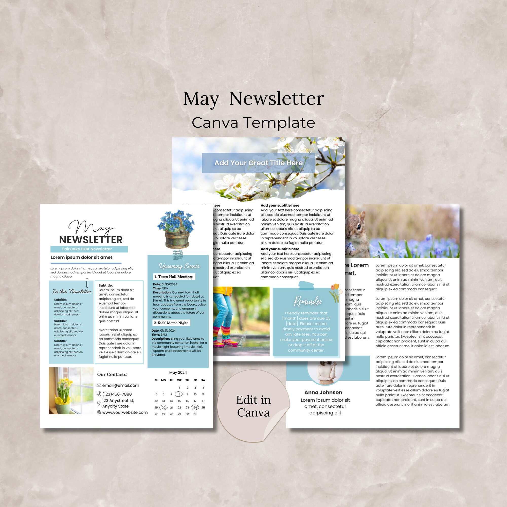 May HOA Newsletter Canva Template, Editable May Month Newsletter Page ...