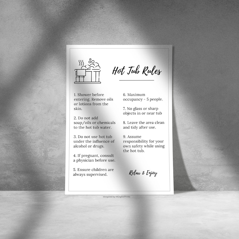 Hot Tub Rules Sign Printable for Airbnb, Airbnb Template for Hot Tub ...