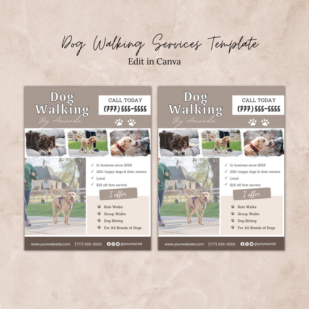 Dog Walking Flyer Canva Template, Dog Walking Services Promotion Flyer ...