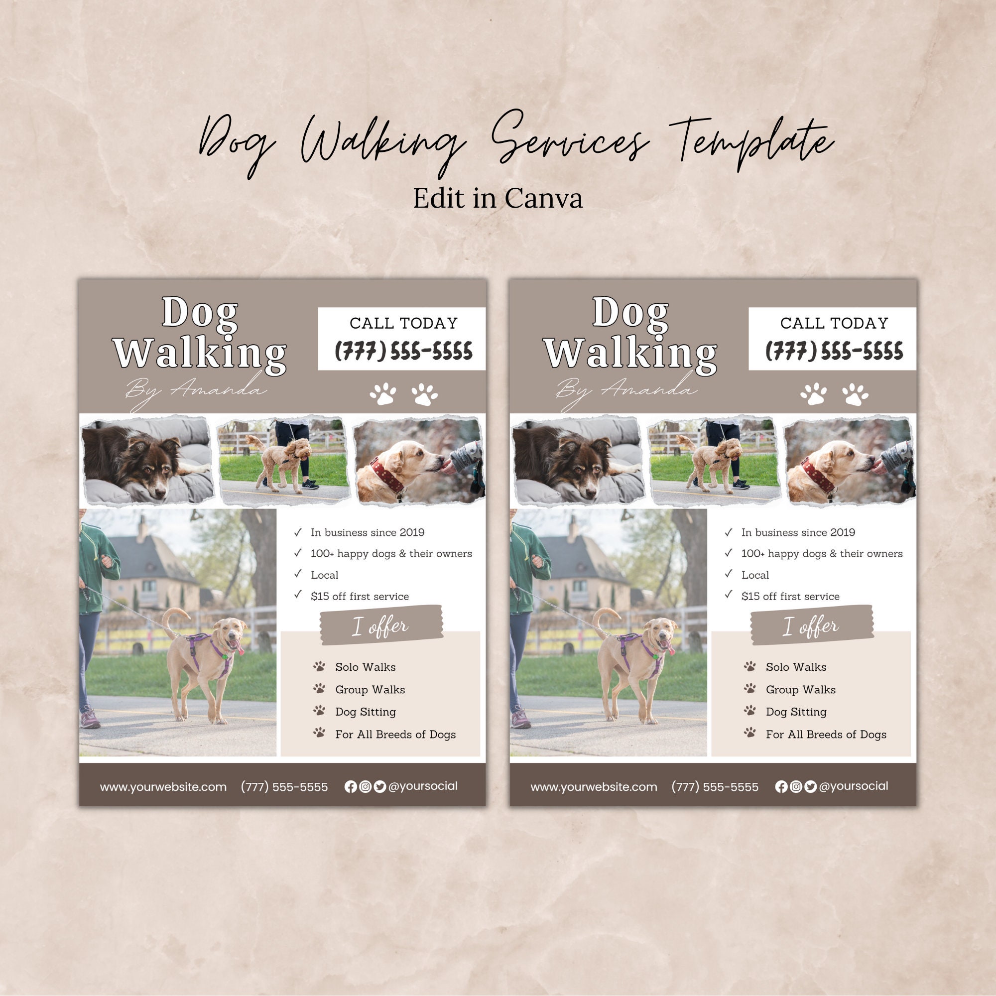 Dog Walking Flyer Canva Template, Dog Walking Services Promotion Flyer ...