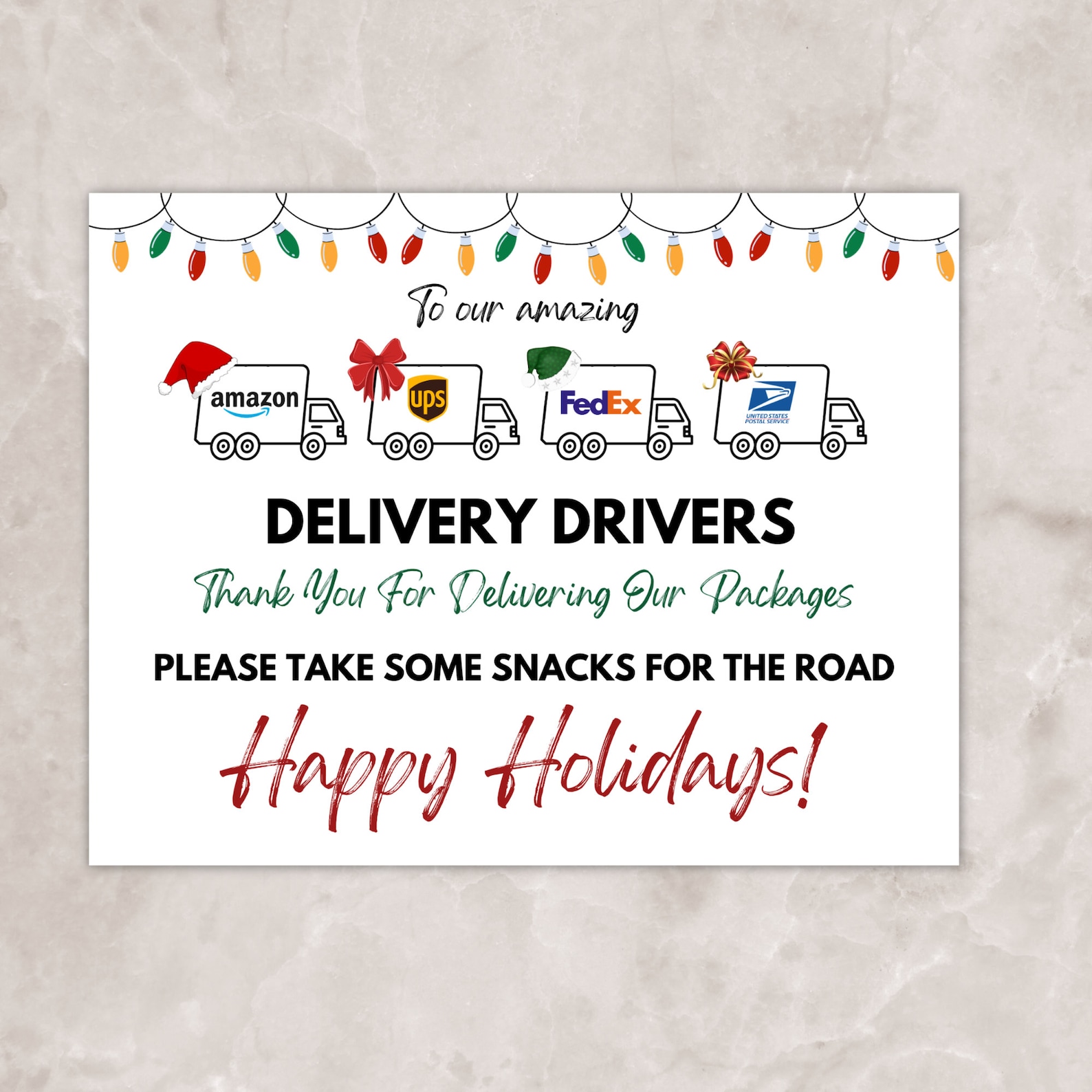 Delivery Driver Snack Sign Printable, Delivery Driver Thank You Sign ...