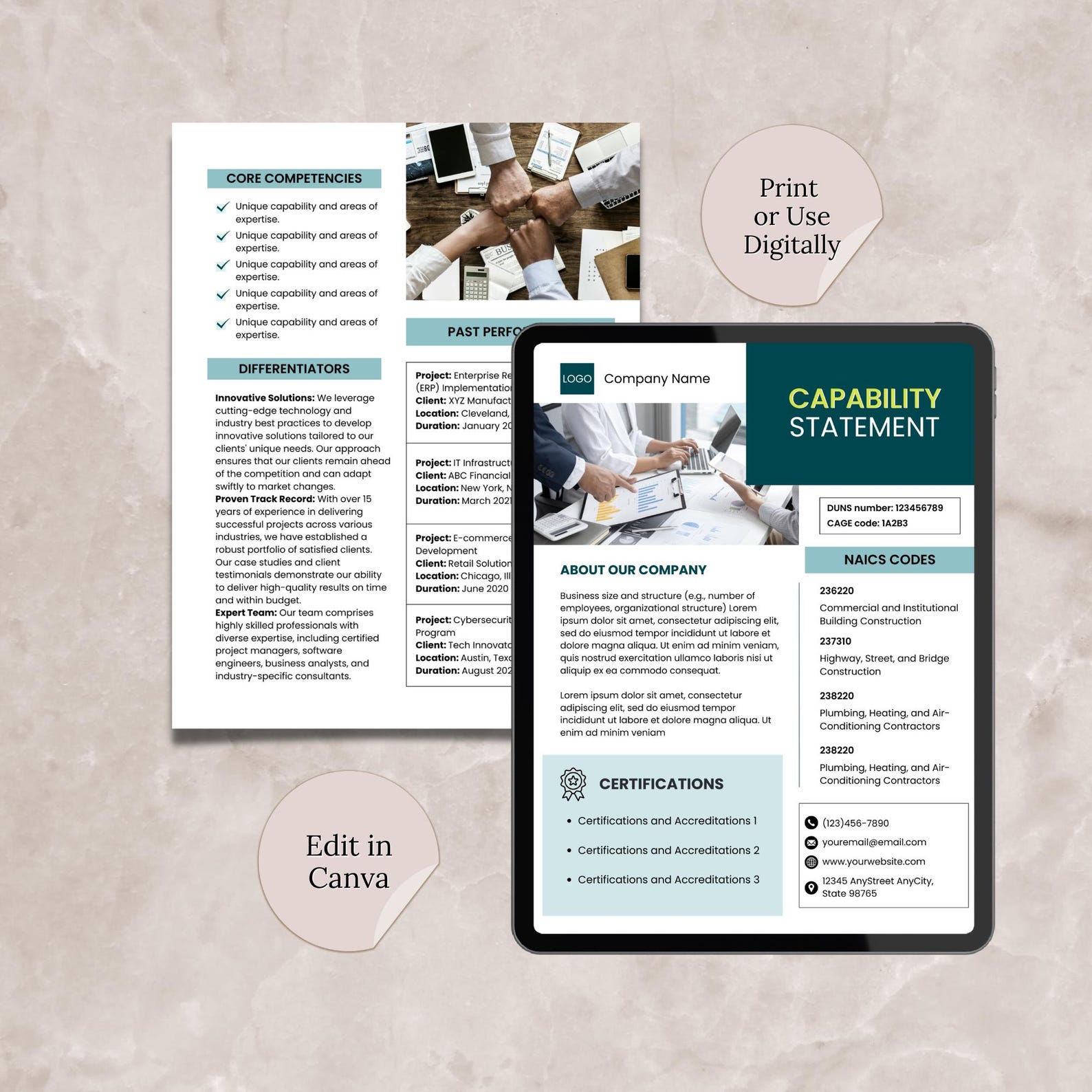 Capability Statement Canva Template Editable Capability Statement Document Government ...