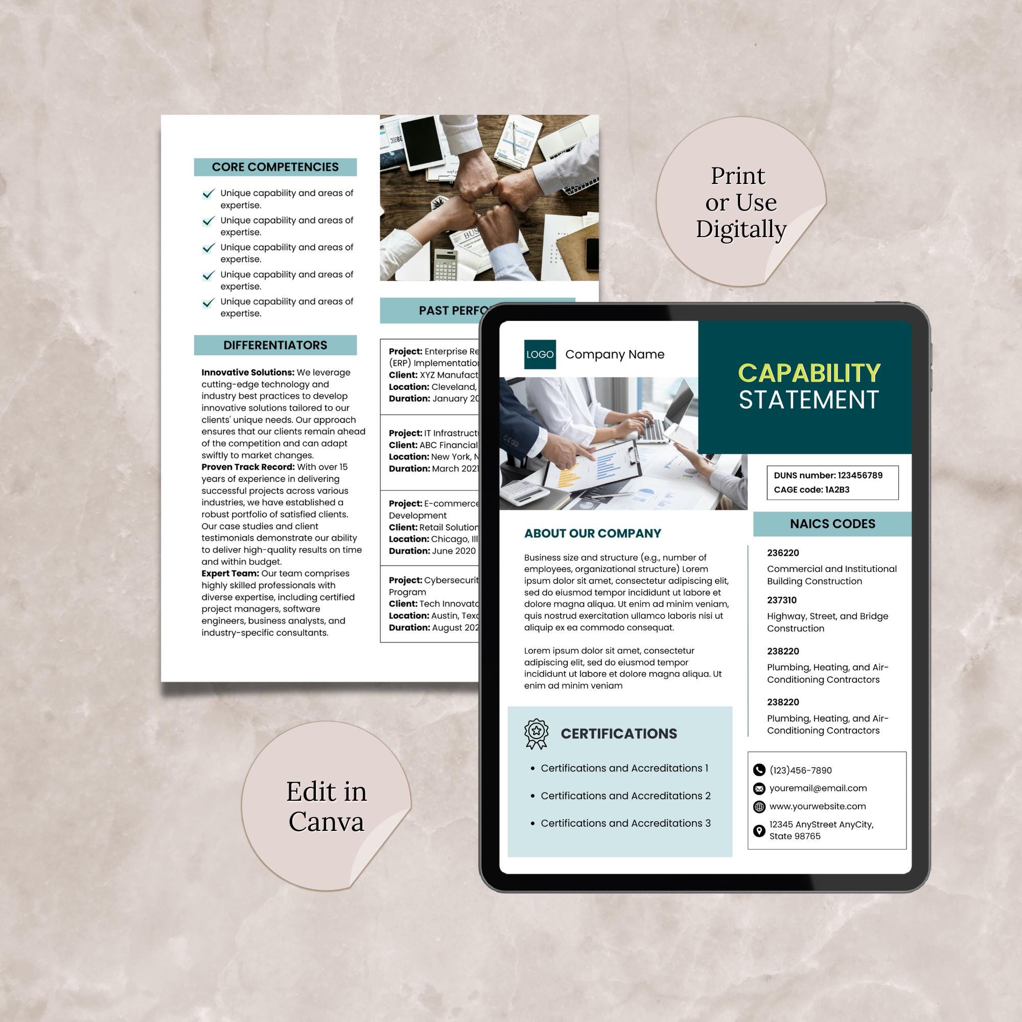 Capability Statement Canva Template Editable Capability Statement ...
