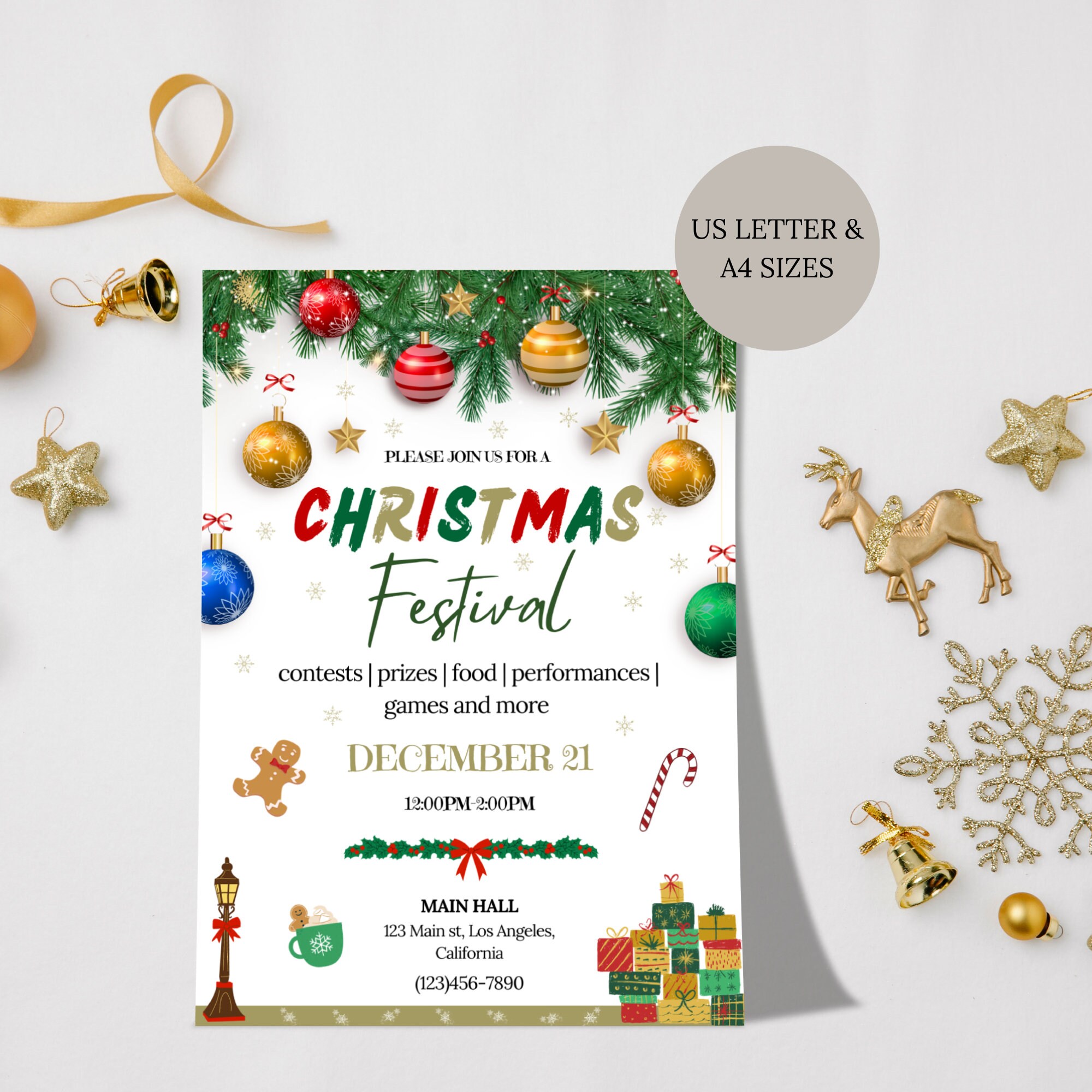 Christmas Festival Poster Canva Template, Editable Holiday Festival ...