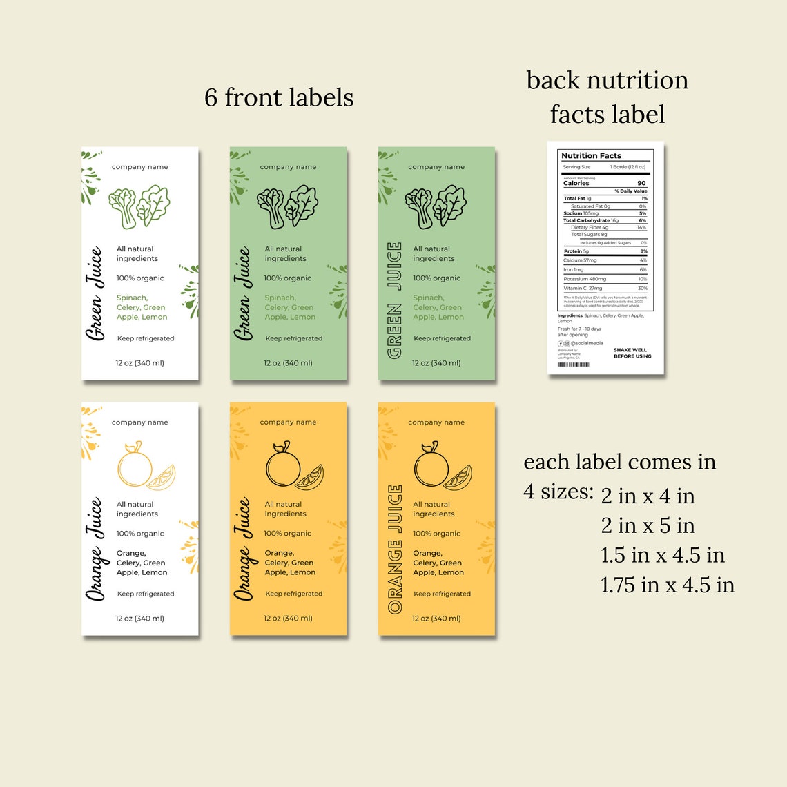Juice Labels Template Canva Editable Juice Bottle Labels - Etsy
