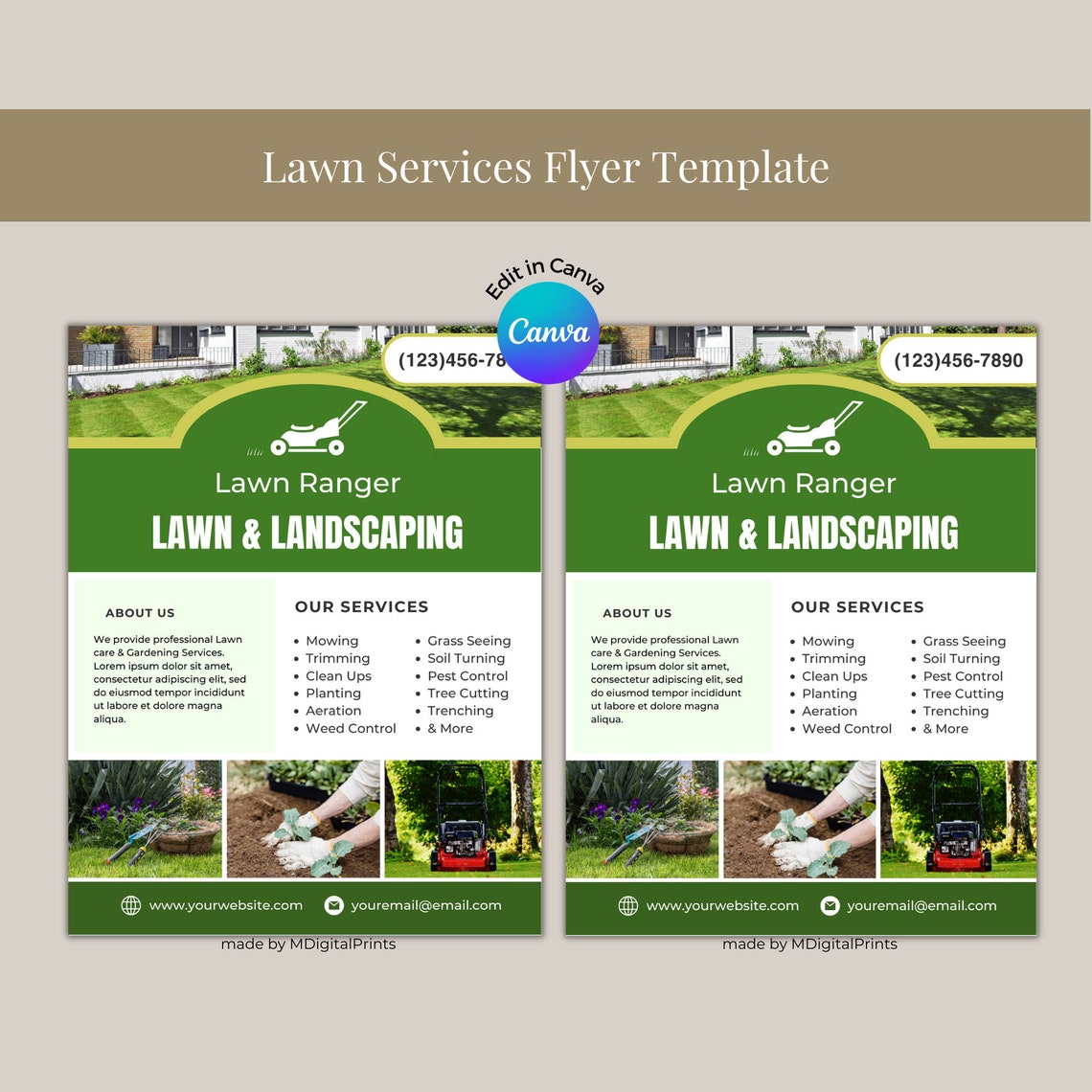 Landscaping Lawn Services Business Flyer Canva Template, Mowing ...