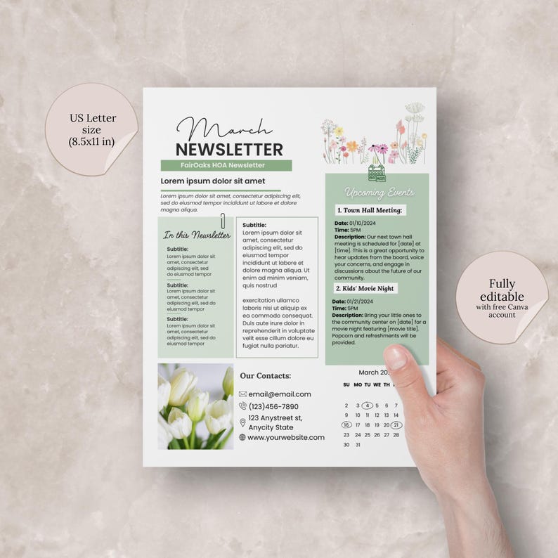 March Newsletter 2026 Canva Template Editable March HOA Newsletter ...