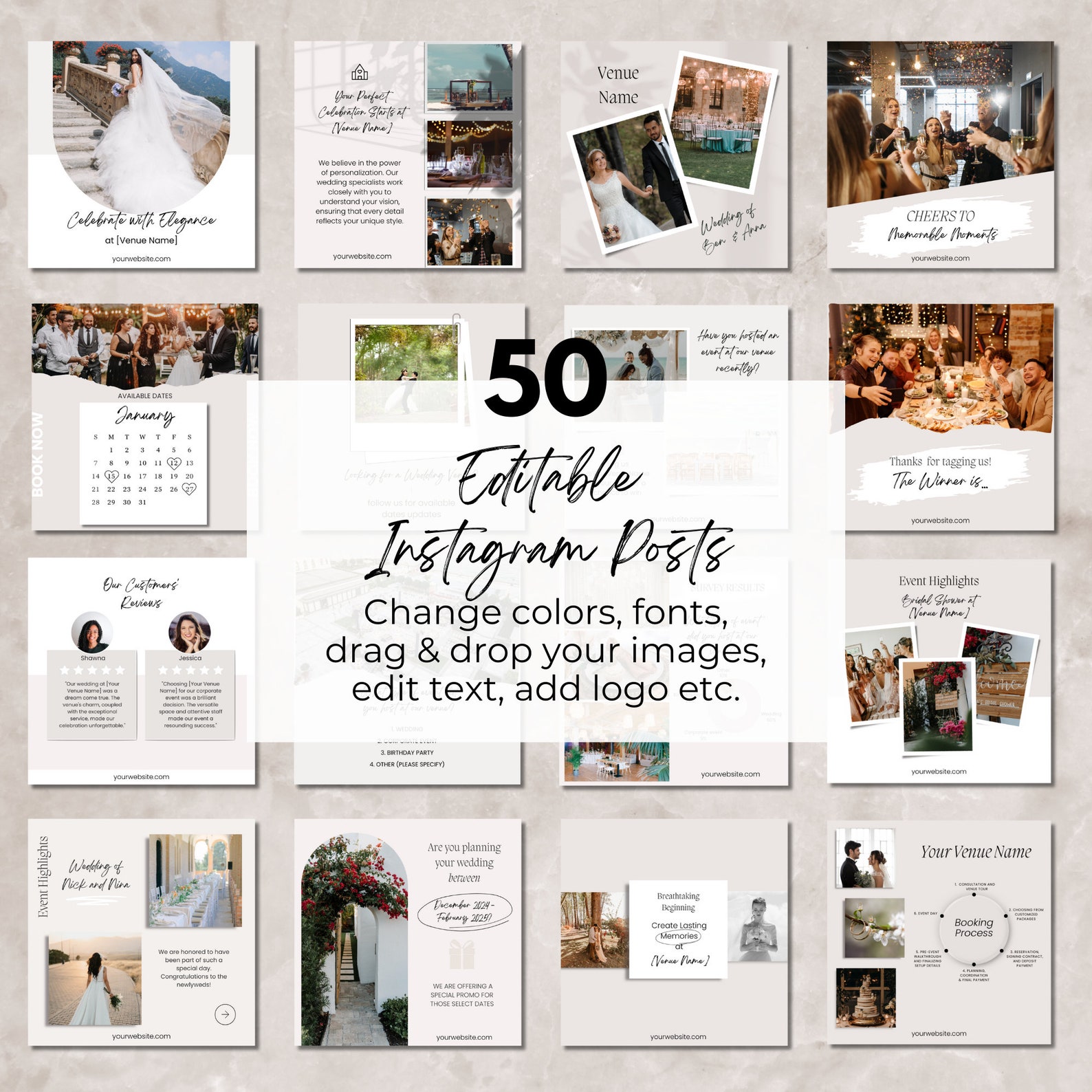 Event Venue Rental Instagram Posts Canva Template Editable Wedding ...
