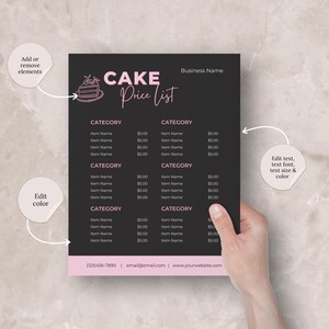 Cake Price List Template Canva Editable Bakery Price List Pink Cake ...