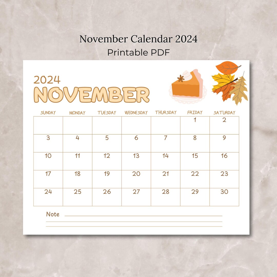 November 2024 Calendar Printable PDF, November Classroom Calendar ...
