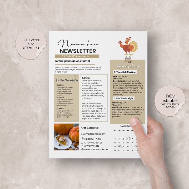 November Newsletter 2026 Canva Template Editable November HOA ...
