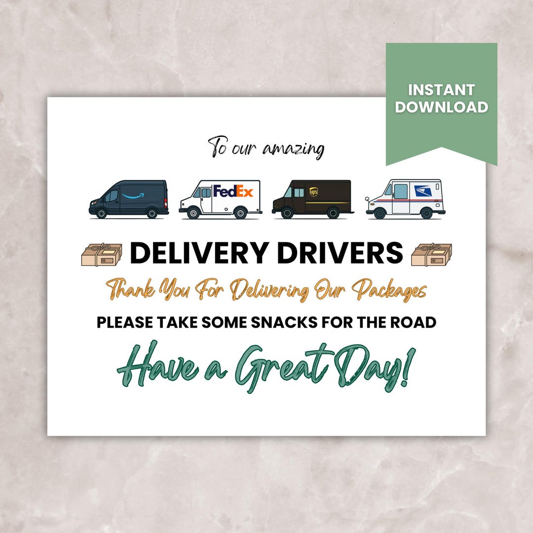 Delivery Driver Snack Sign Printable, Delivery Driver Thank You Sign ...