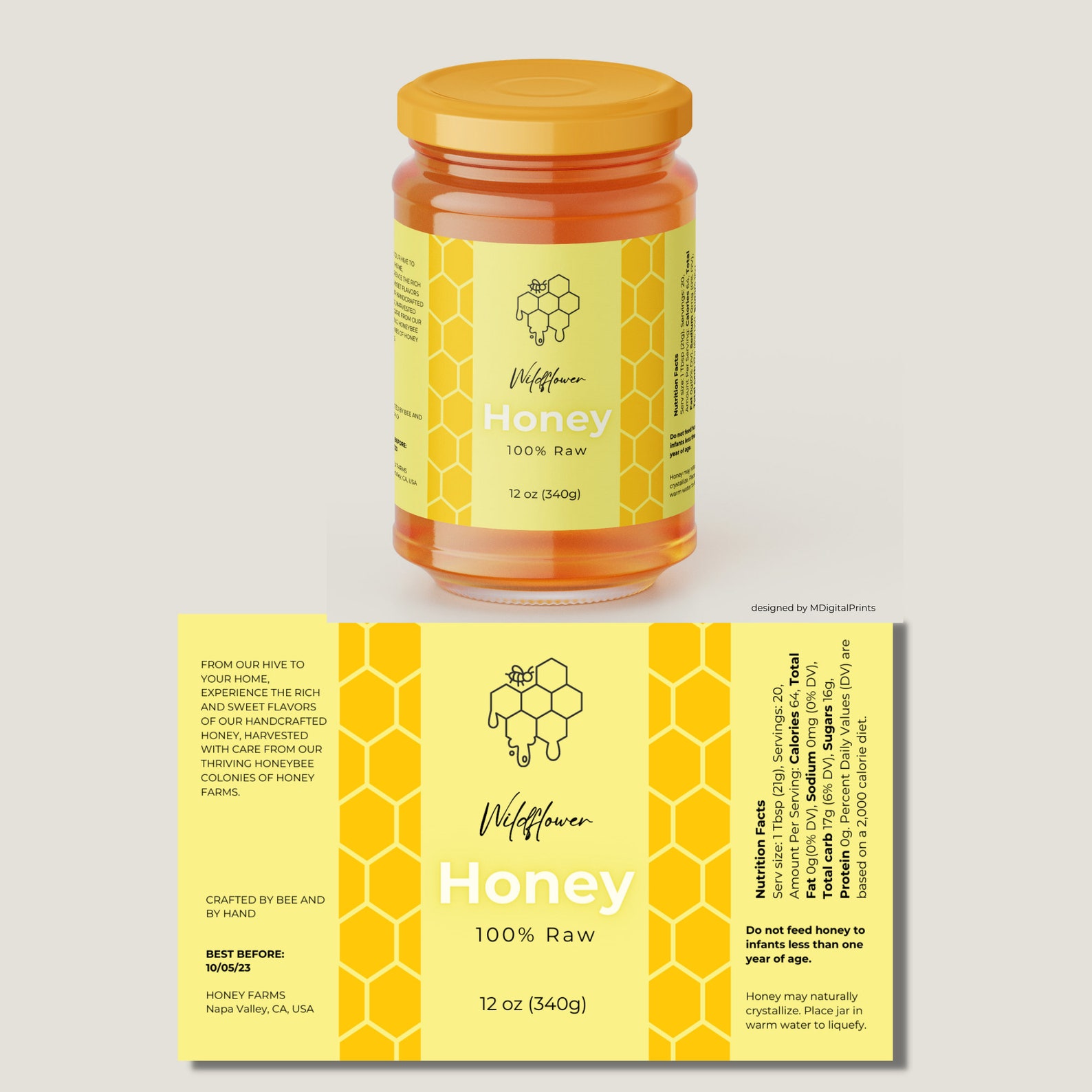 Honey Labels for Jars Canva Template, Editable Honey Jar Labels, Honey ...