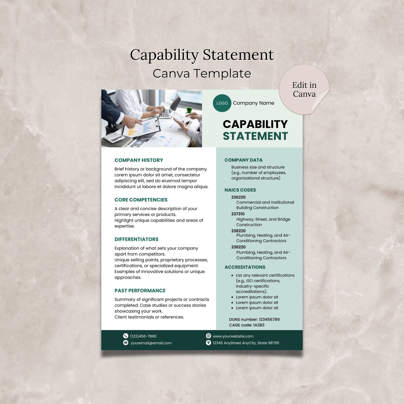 Capability Statement Canva Template Editable Capability Statement ...