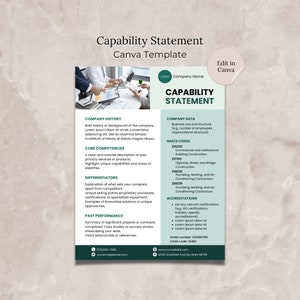 Capability Statement Canva Template Editable Capability Statement Document Government ...