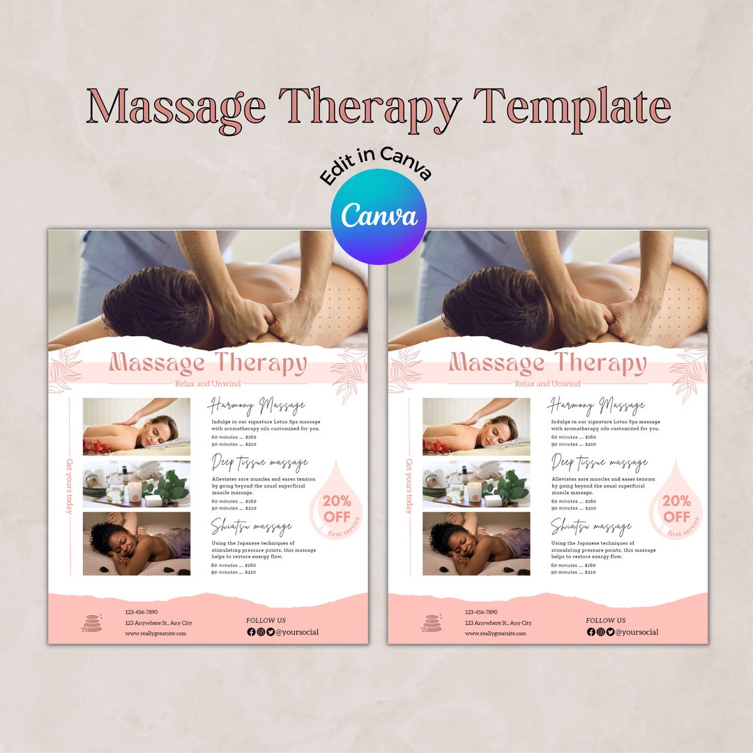 Massage Therapy Flyer Canva Template Massage Therapist Promotion Flyer