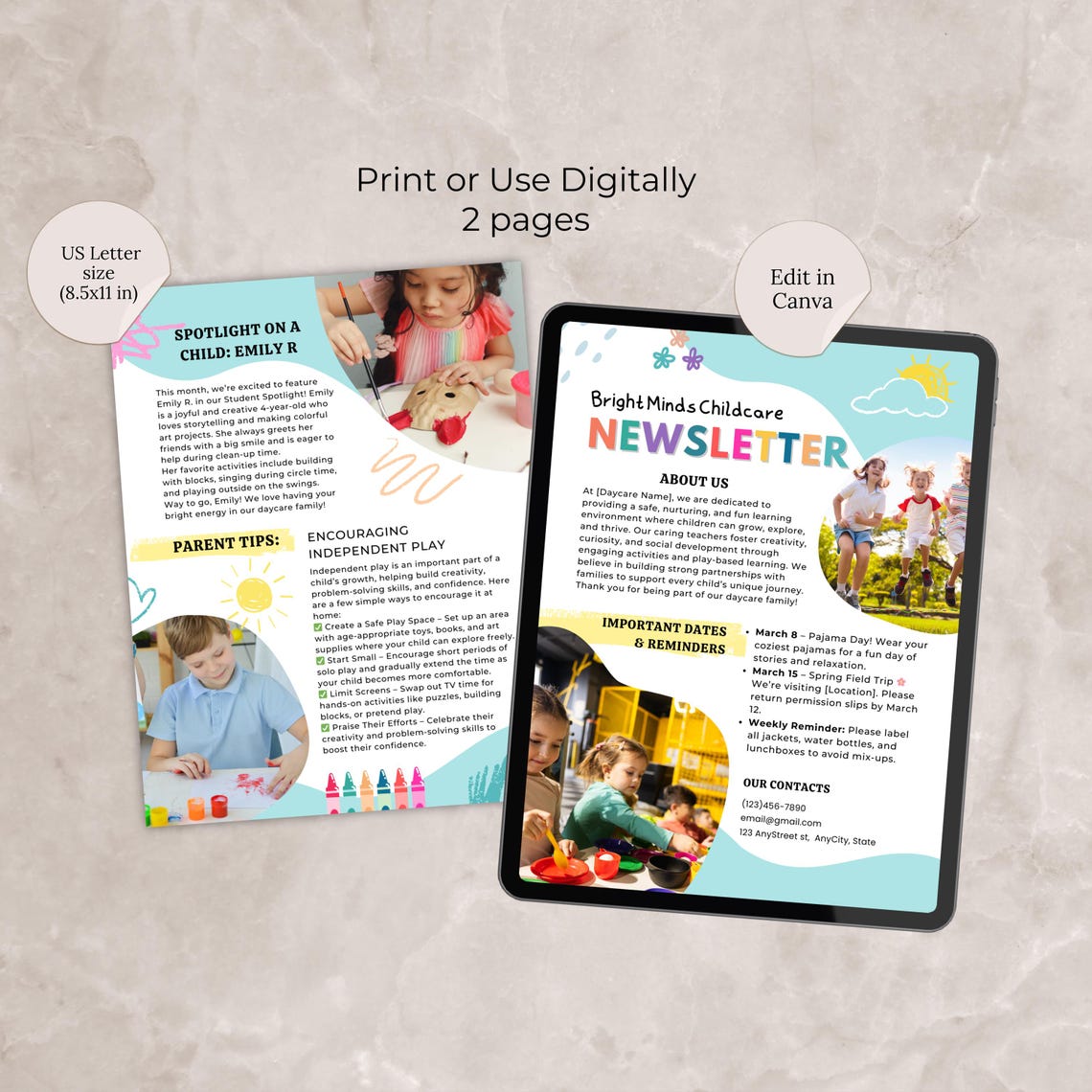 Daycare Newsletter Canva Template, Editable Childcare Newsletter Bundle ...