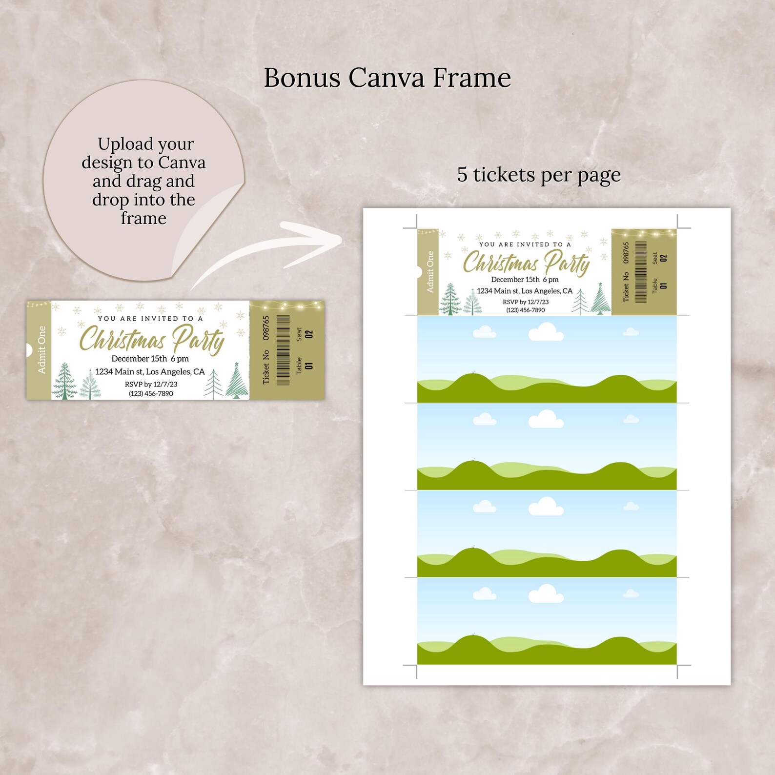 Christmas Event Ticket Canva Template, Editable Holiday Ticket Gold ...