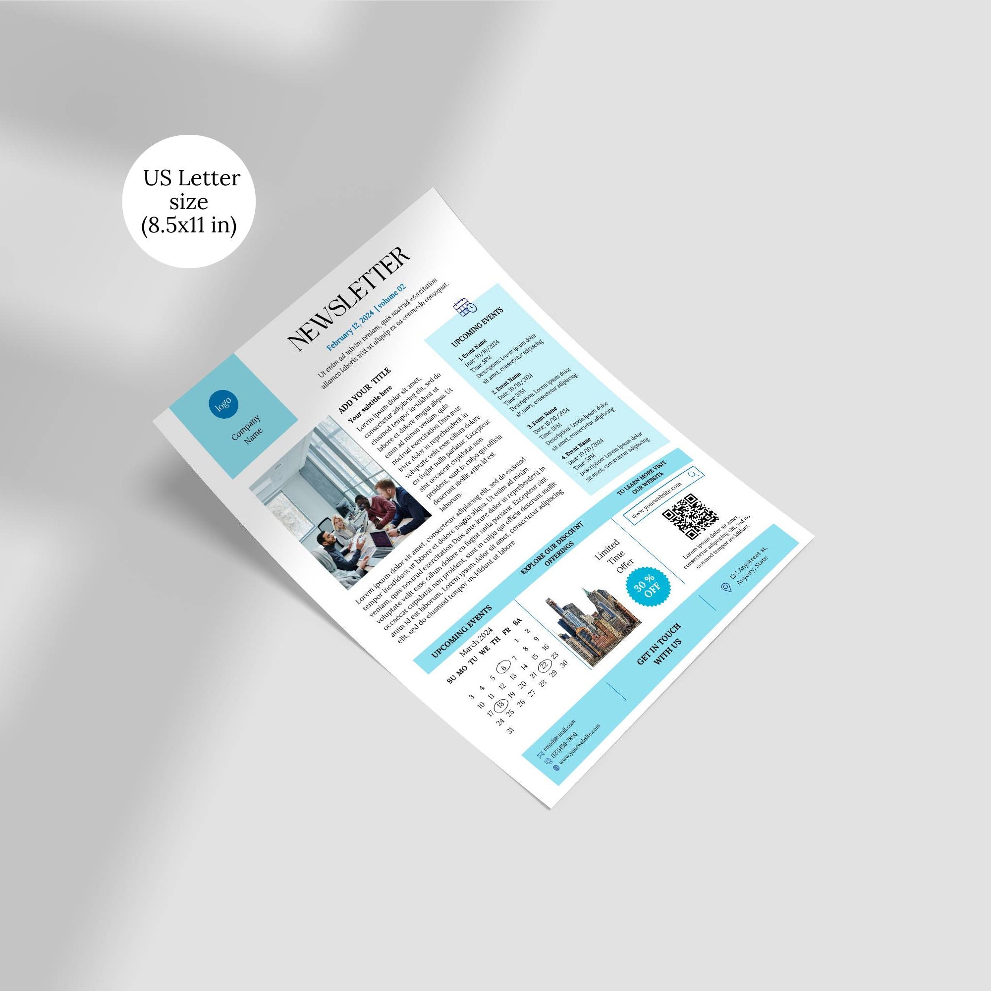 Newsletter Email Template Canva, Blue Editable Business Monthly ...