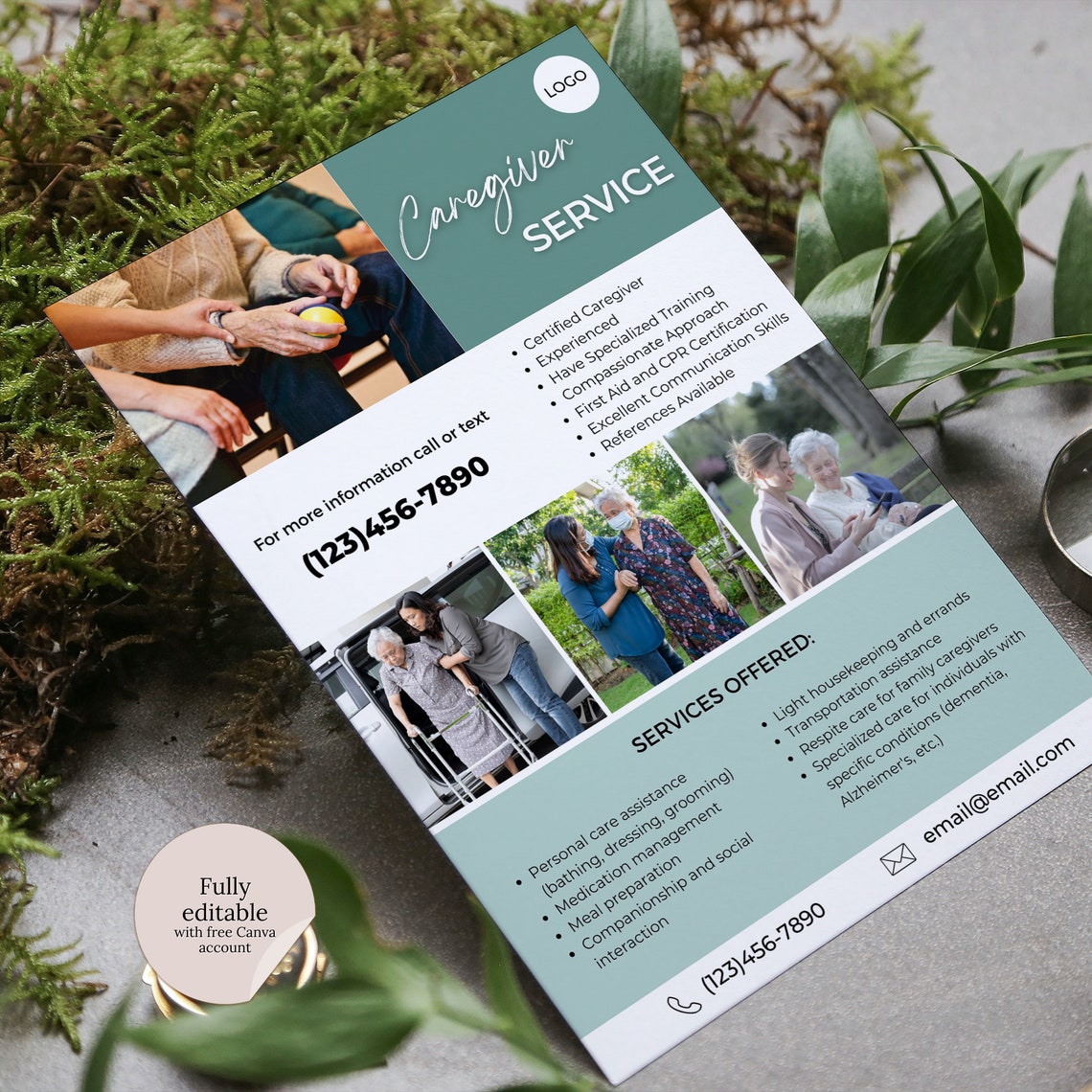 Caregiver Service Flyer Canva Template, Elderly Care Template, Home ...