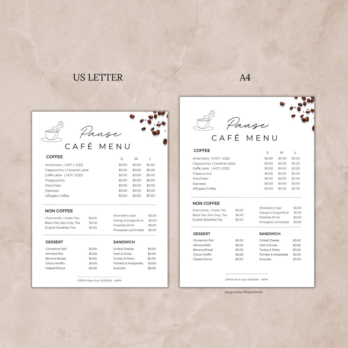 Cafe Menu Canva Template Coffee Shop Menu Editable Template - Etsy