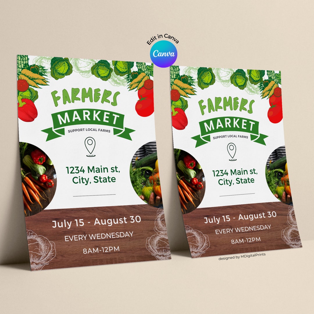 Farmers Market Flyer Canva Template, Farmer's Market Poster Editable ...