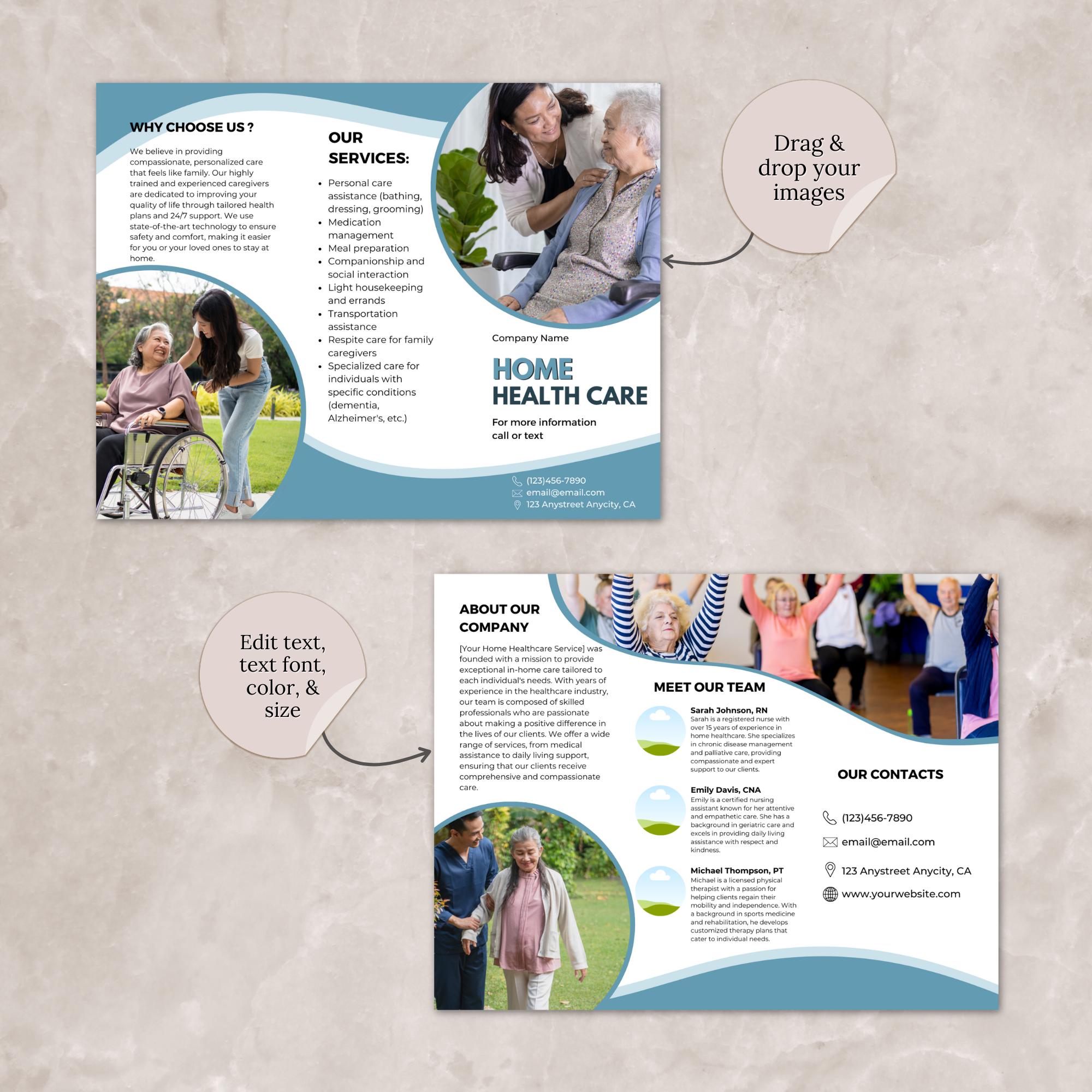 Home Health Care Brochure Canva Template Editable Assisted Living ...
