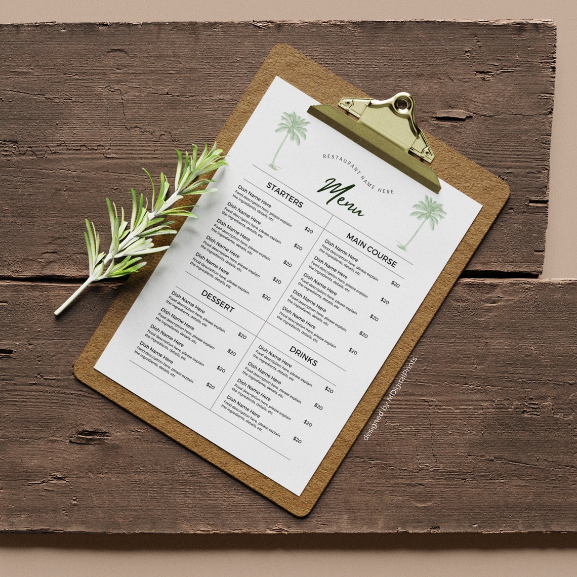 Beach Restaurant Menu Canva Template, Elegant Minimal Editable Food ...