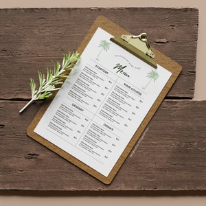 Beach Restaurant Menu Canva Template, Elegant Minimal Editable Food ...