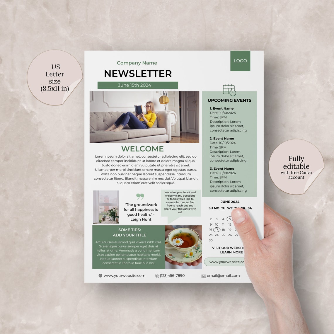 Newsletter Email Template Canva, Sage Green Editable Business Monthly ...