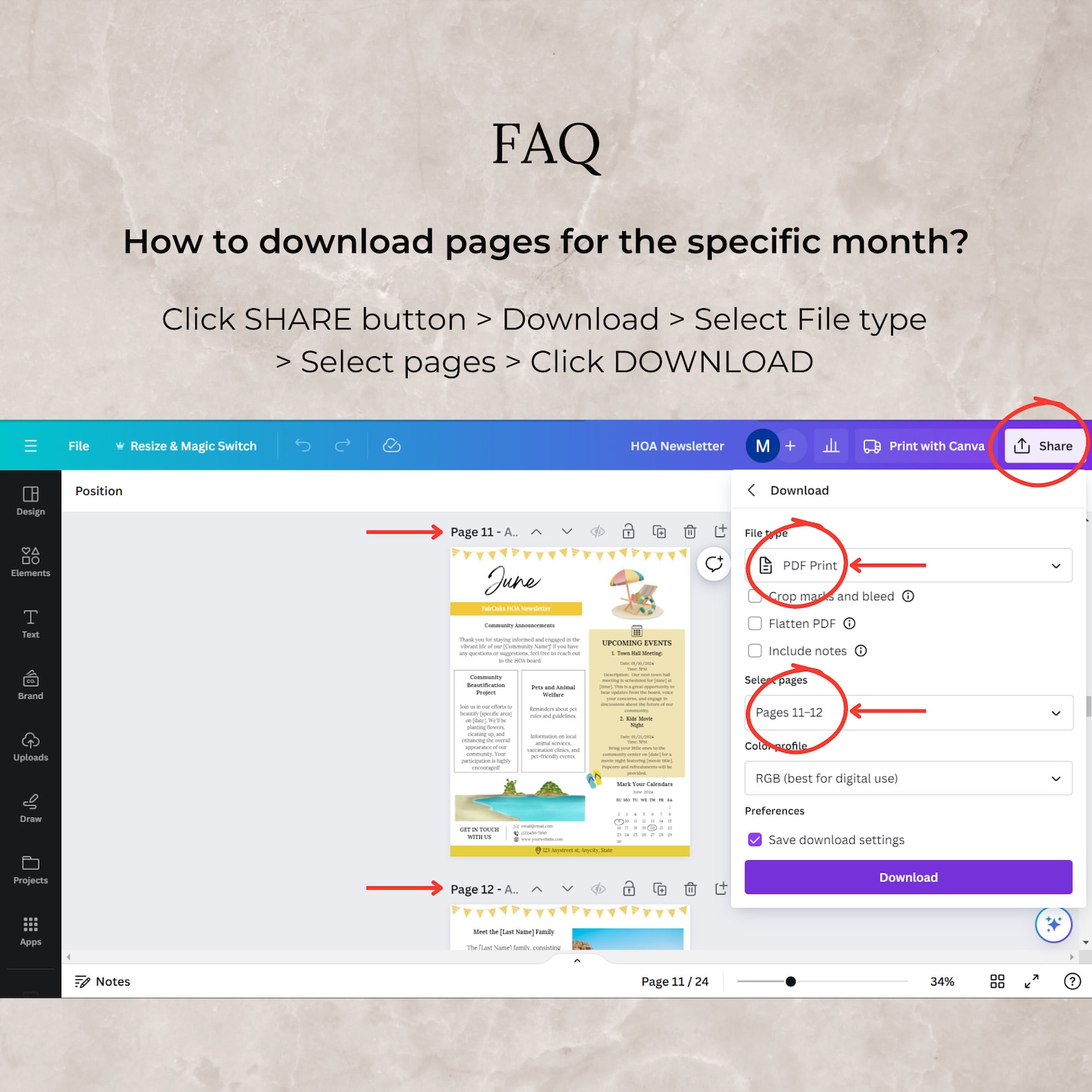 HOA Monthly Newsletter Canva Template, Editable Full Year Newsletter ...