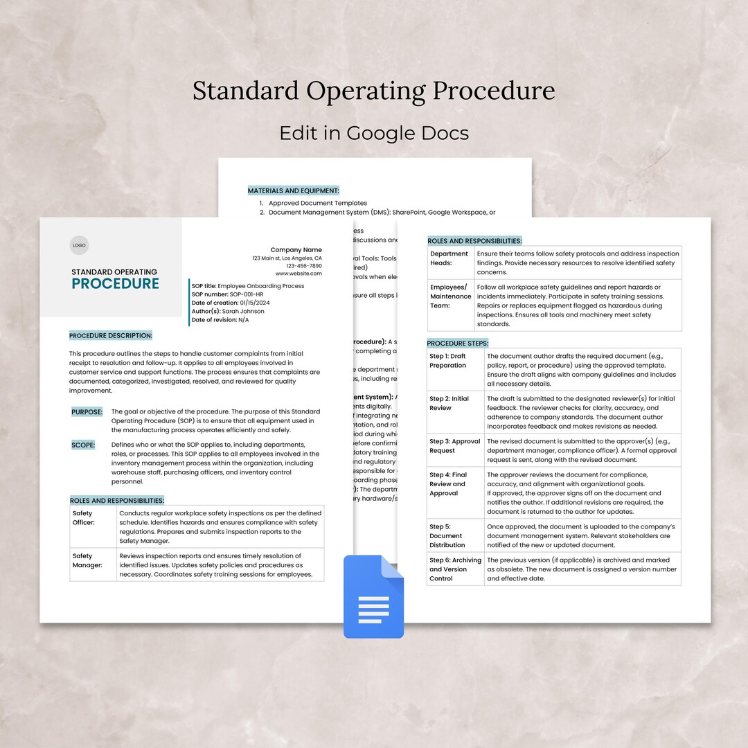 Standard Operating Procedure Template Docs, Editable SOP Document, Business Standard Operating ...