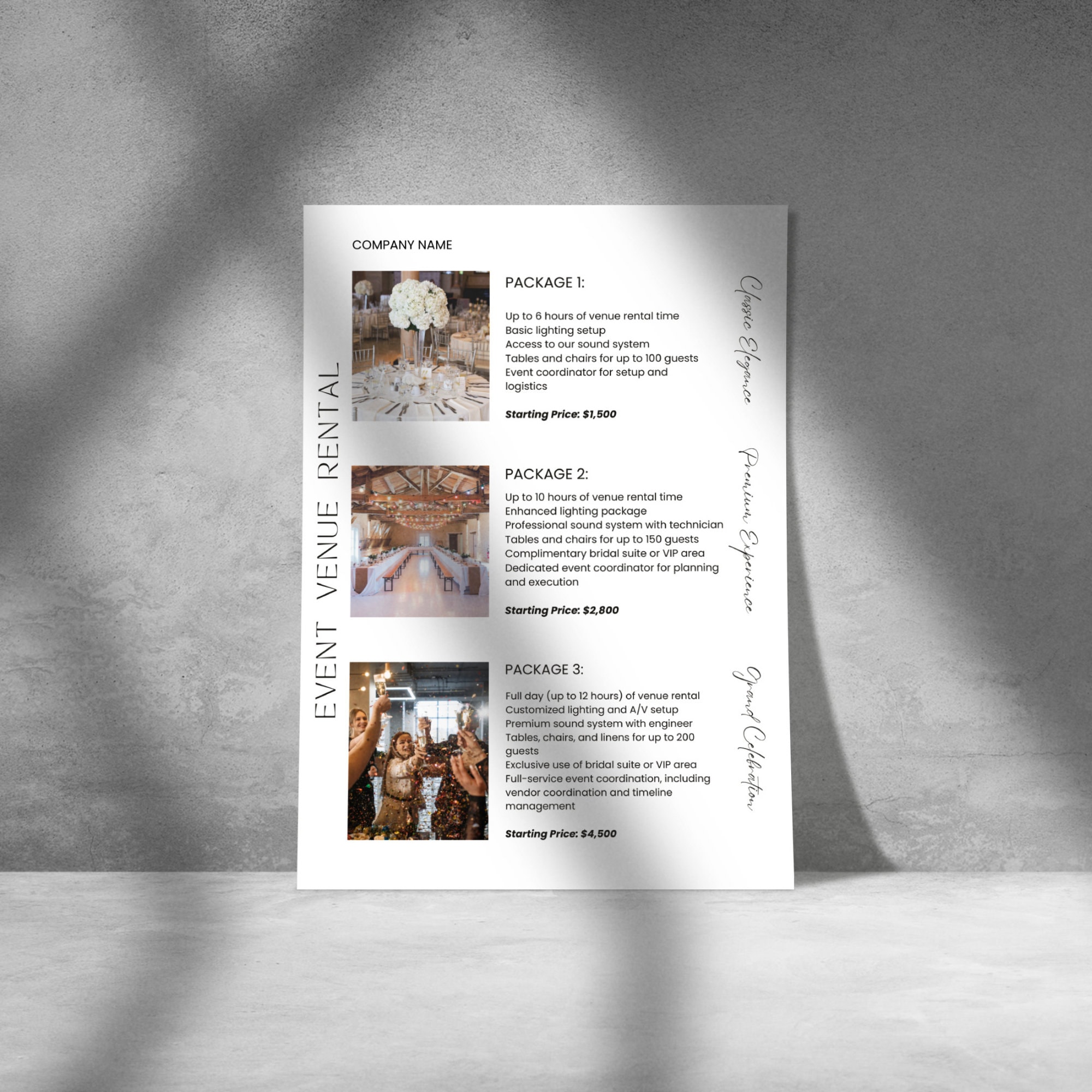 Event Venue Rental Packages Pricing Canva Template, Editable Wedding ...