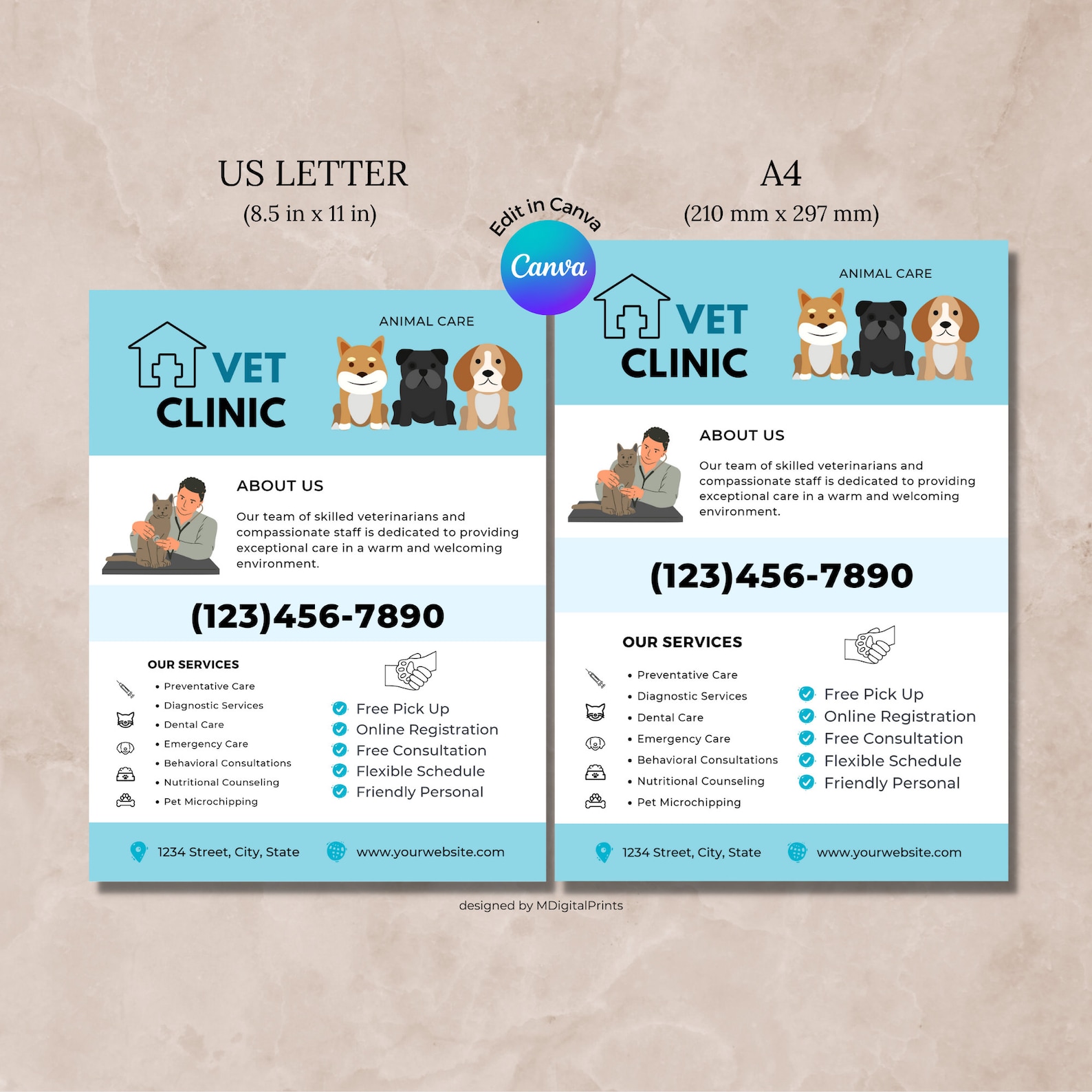 Vet Clinic Flyer Canva Template, Pet Hospital Flyer Editable Template ...