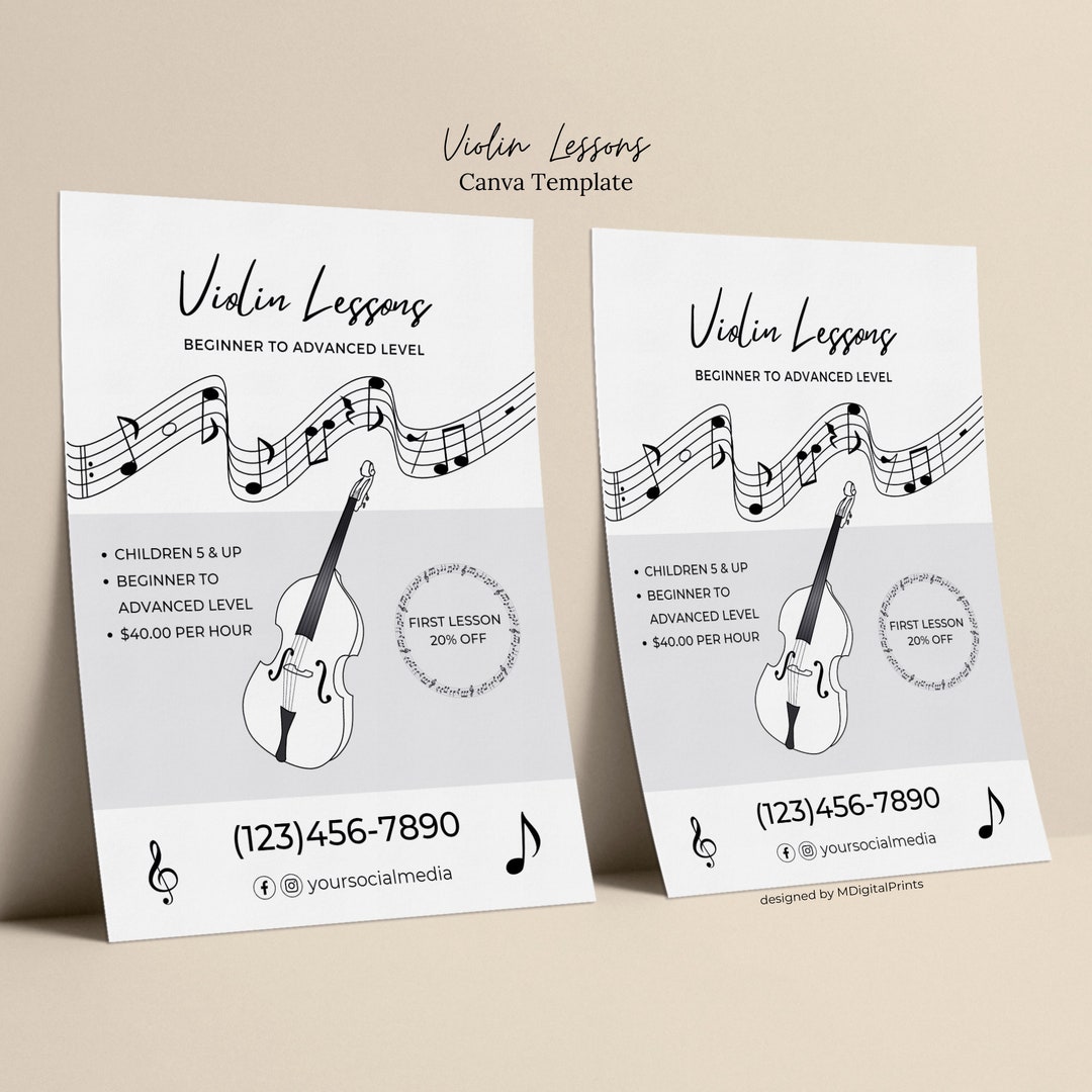 Violin Lessons Flyer Canva Template, Violin Teacher Editable Flyer ...