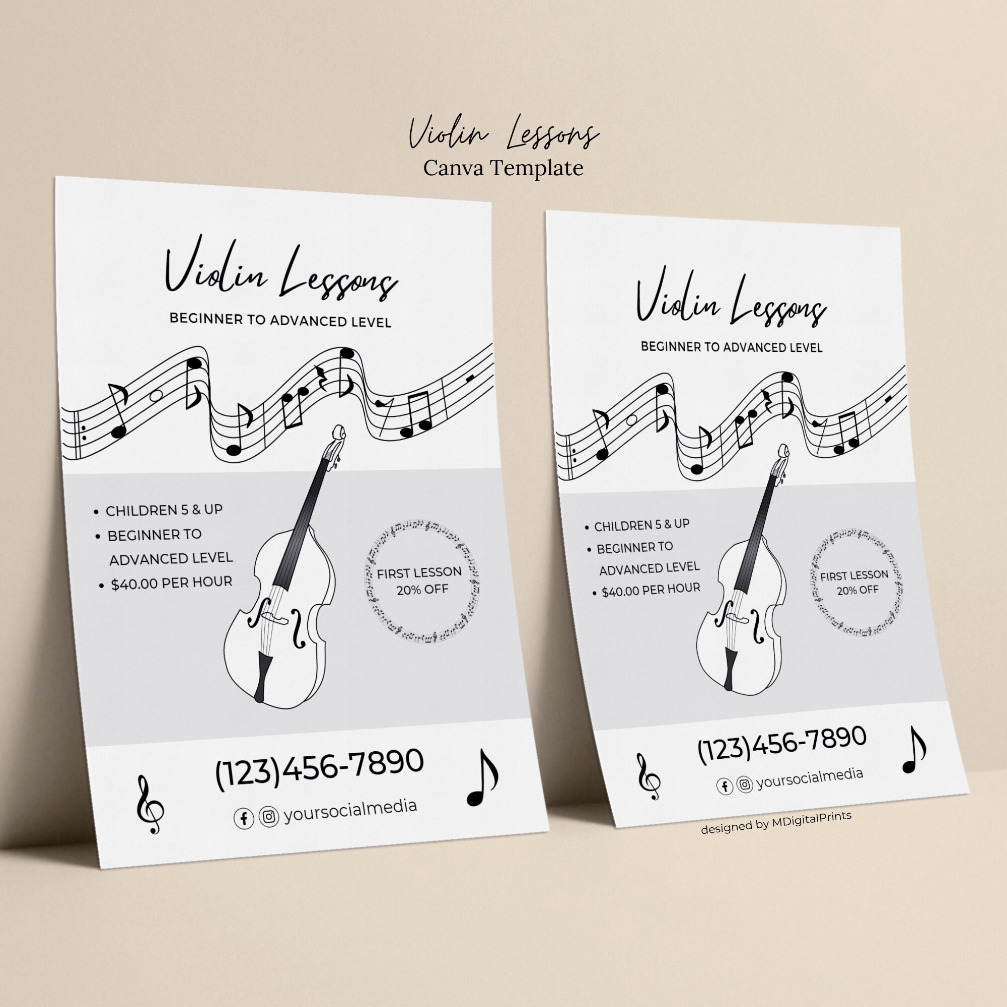 Violin Lessons Flyer Canva Template, Violin Teacher Editable Flyer ...