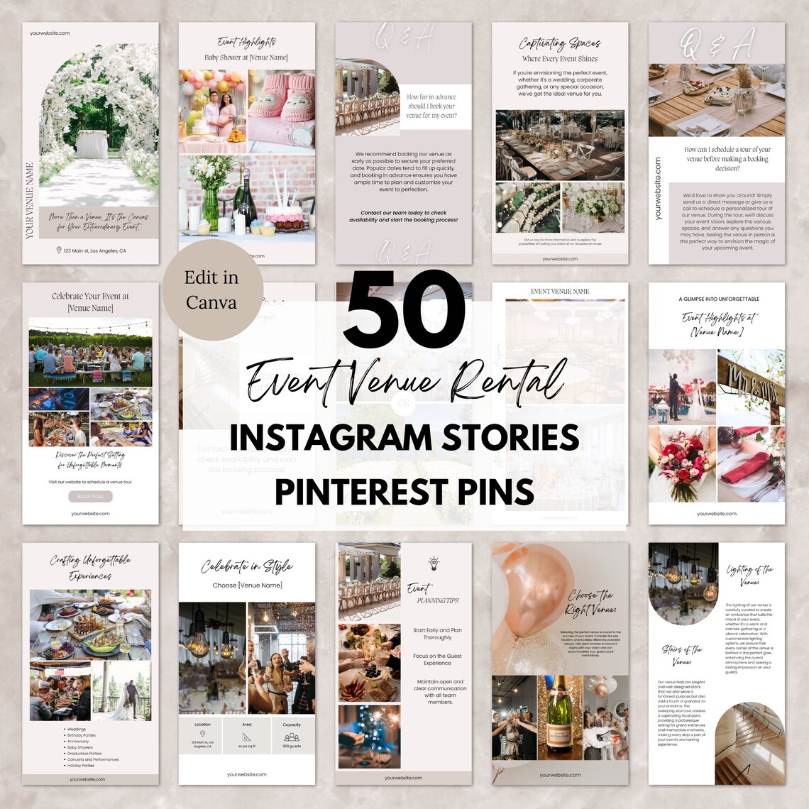 Event Venue Rental Instagram Stories Canva Template Editable Wedding ...